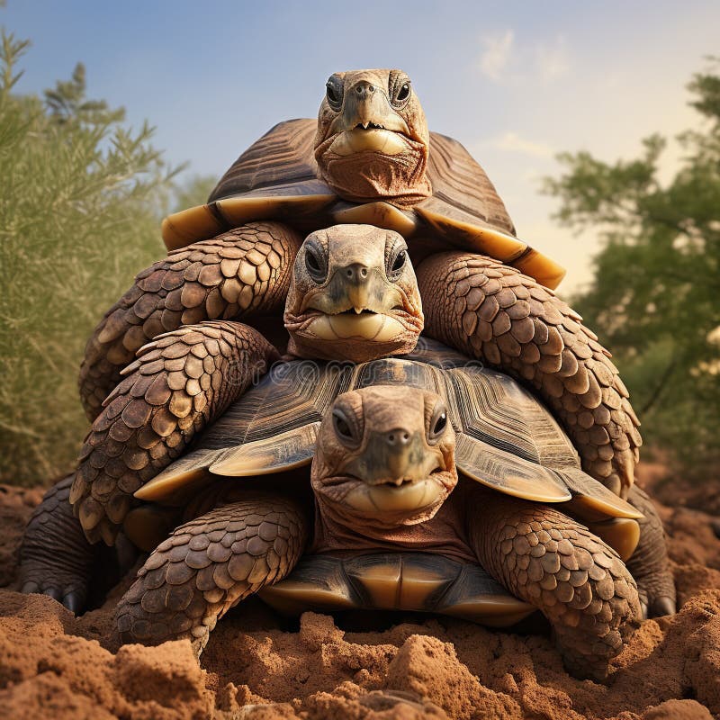 Front View of Three Hermann S Tortoise Piled Up Stock Illustration ...