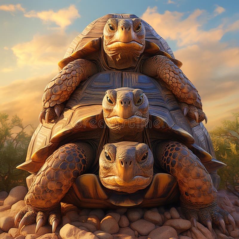 Front View of Three Hermann S Tortoise Piled Up Stock Illustration ...