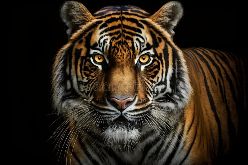 A Front View of a Tiger on Black Background Stock Photo - Image of ...