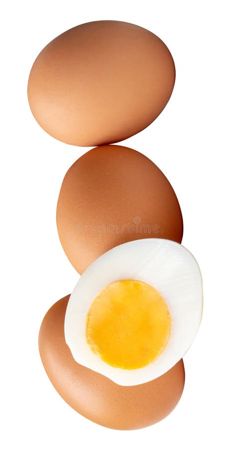 Front View of Raw Brown Chicken Eggs and Cooked or Boiled Chicken Egg ...