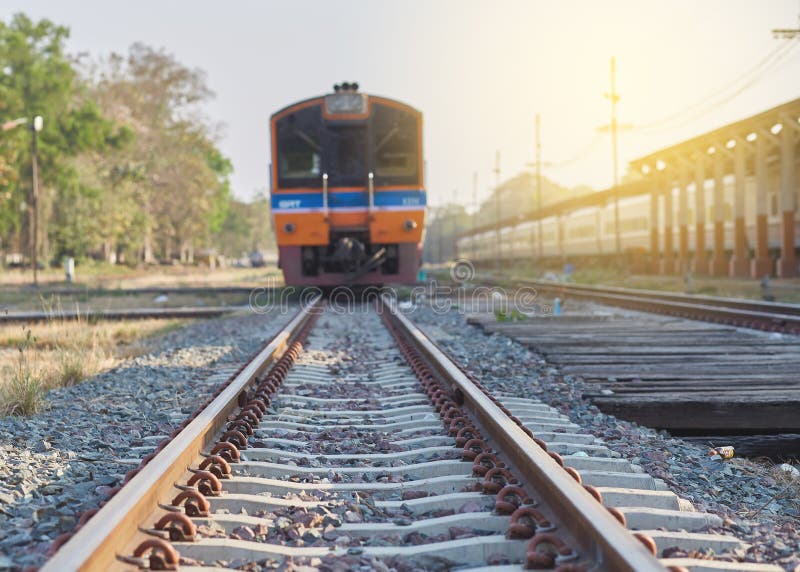 Front View of Train on Rail Way Stock Image - Image of waterway ...