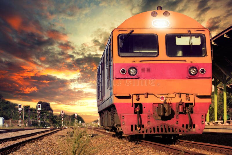 Front View of Trains on Railways Track Parking in Railroads Plat Stock ...