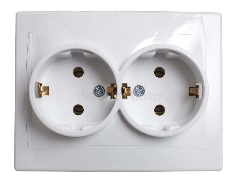 The Socket Twin Double White EU Standard with Grounding Stock Photo ...