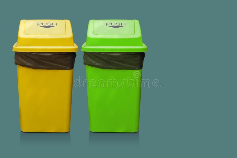 Front View Two Bin, Yellow and Green Bin and Lid Plastic on Green ...