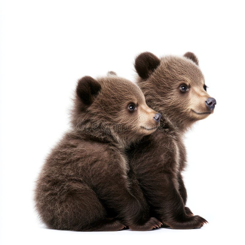 Front View of Two Brown Bear Cubs, Transparent, Isolated on White Stock ...