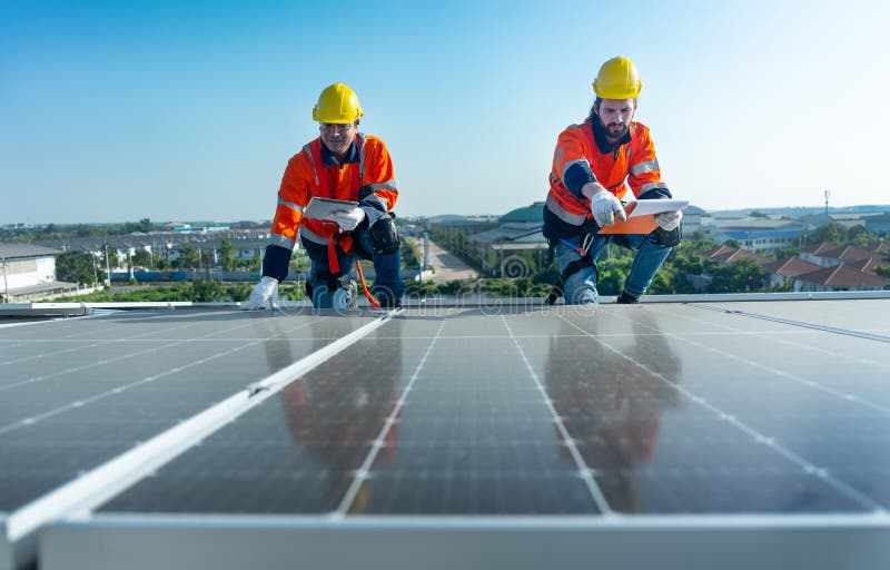 Front View of Two Caucasian Workers Hold Document Pad and Tablet Check ...