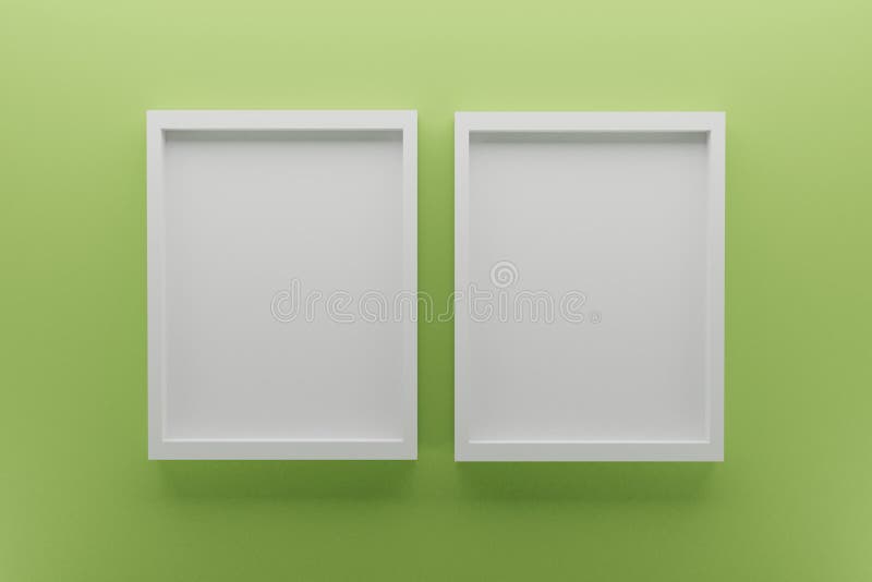 Front View of Two Empty Frames on Green Wall, Minimal Design Concept ...