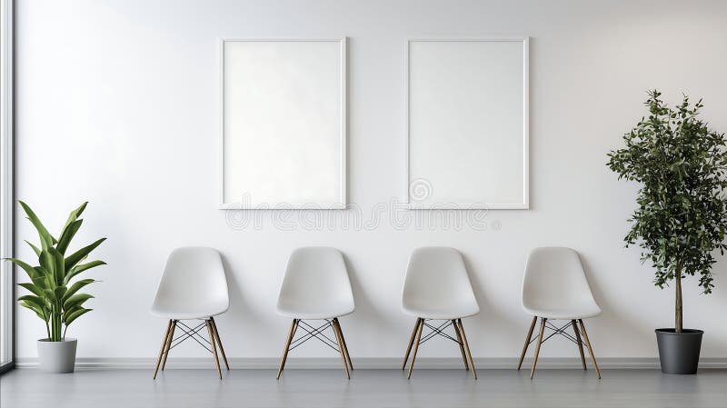 Front View of Two White Posters in Frame on the Wall in a Modern and ...