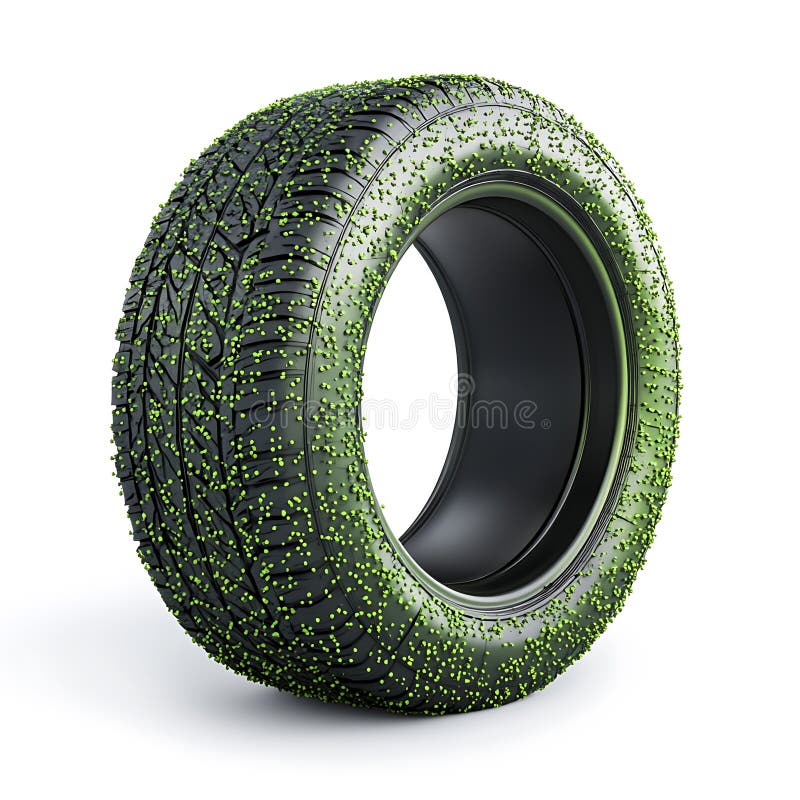 Front View of a Unique Green Tyre Crafted from Micro Small Particles ...