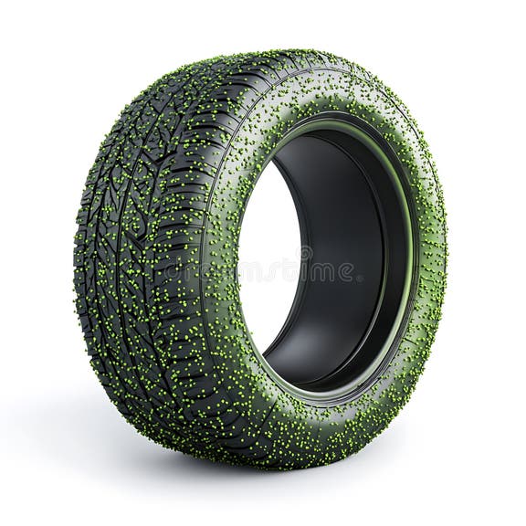 Front View of a Unique Green Tyre Crafted from Micro Small Particles ...