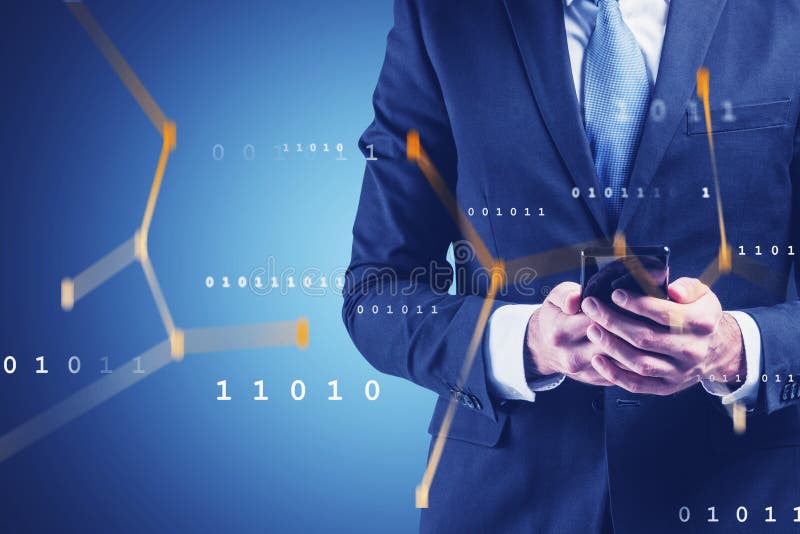 Man with Phone, Network and Coding Stock Image - Image of data ...