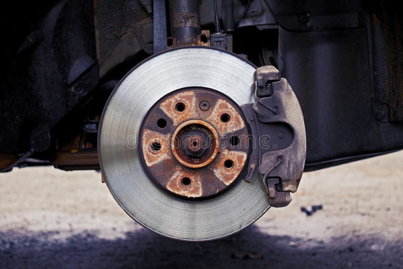 Front View of Used Car Disc Brake with Caliper Stock Image - Image of ...