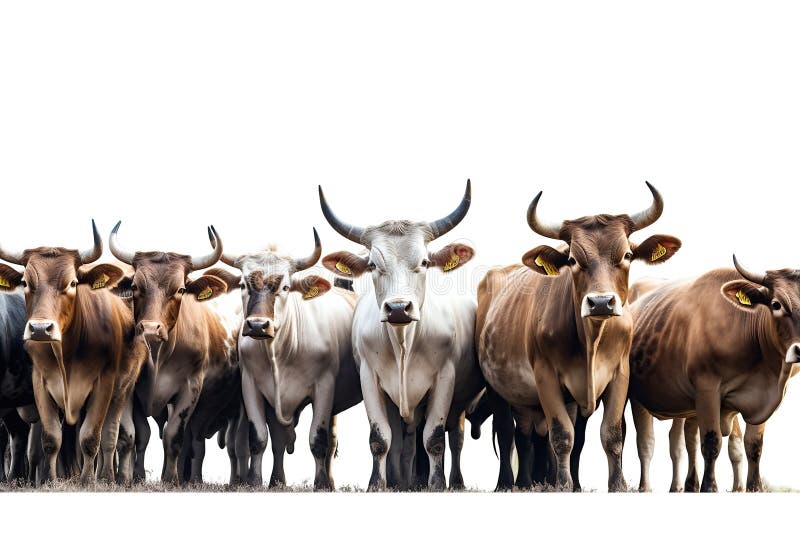 Group of Cows Standing in a Line with White Background Stock ...