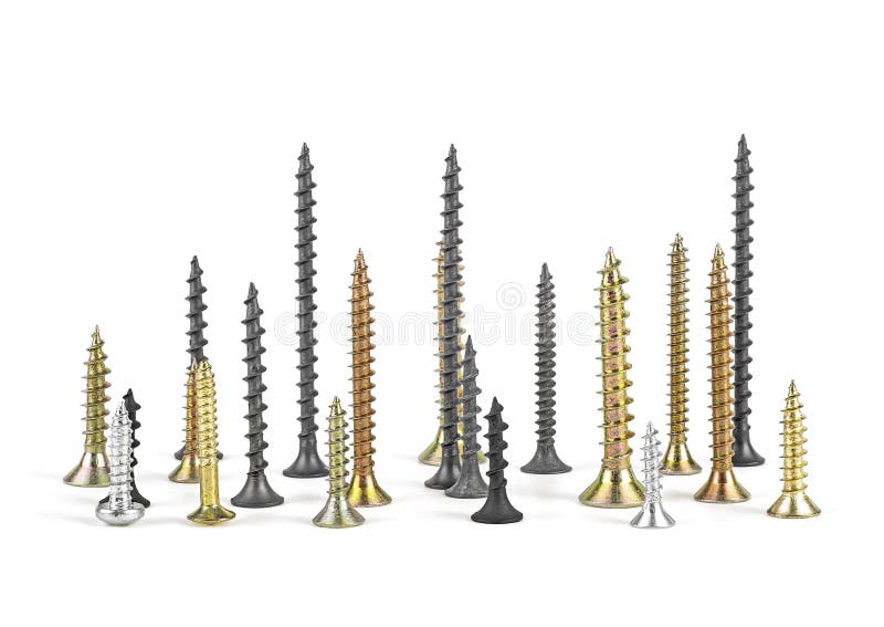 Different Screws, Bolts and Nuts Isolated on White Background, Top View ...