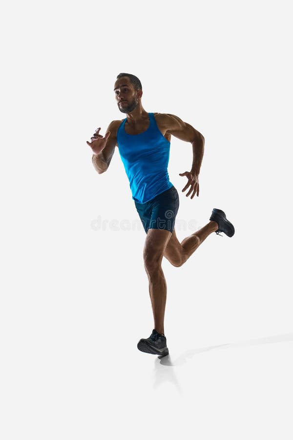Front View Vertical Image of Concentrated Man, Runner with Muscular ...