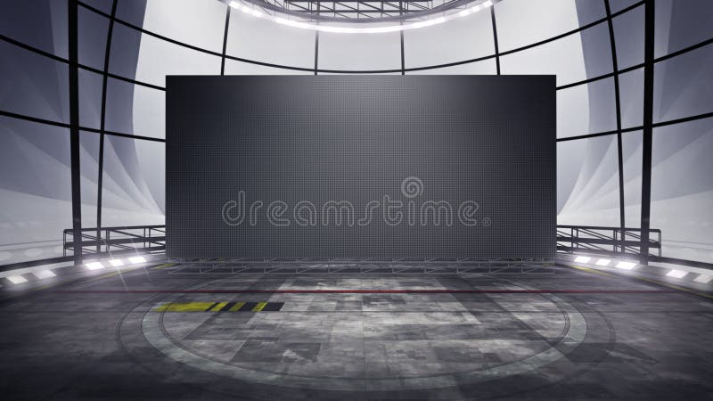 Front View of a Virtual Studio Background with a Big Empty Videowall ...