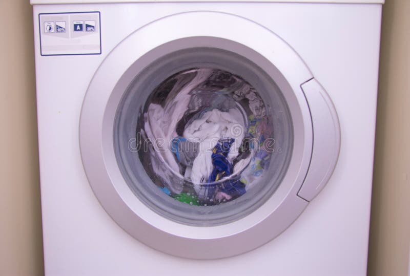 Front View of a Washing Machine Drum during Cleaning Clothes Stock ...