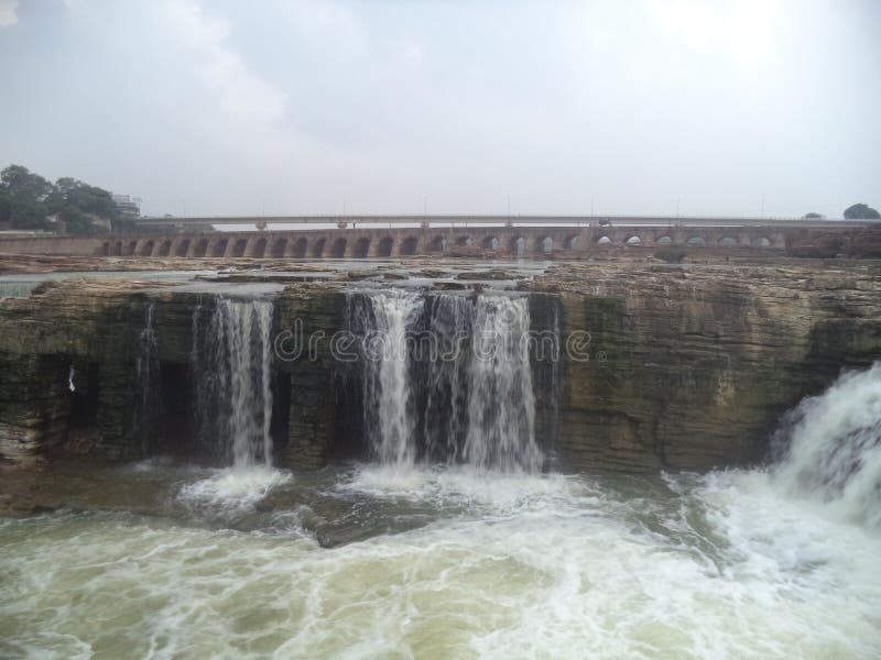 Front View of Water Fall in Check Dam Over the Bridge Stock Photo ...