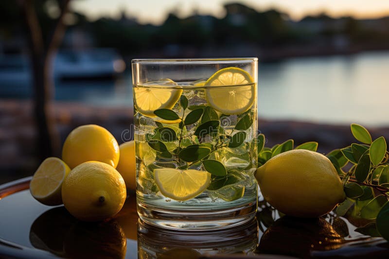 Front View of the Water in a Glass with Lime and Lemon on a White Stock ...