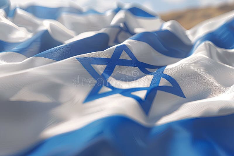 Front View of the Wavy National Flag of Israel, Featuring White and ...