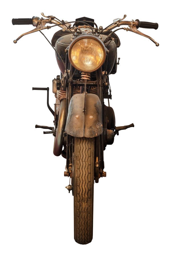 Front View of a Weathered and Rusty English Vintage Motorcycle Stock ...