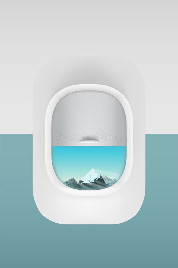 Front View White Airplane Window with Mountains Stock Vector ...