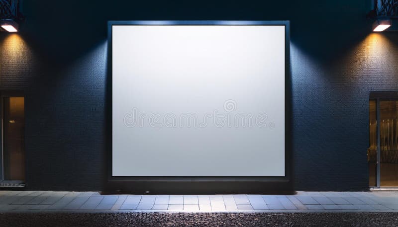 Front View on White Blank Illuminated Square Screen with Place for Your ...