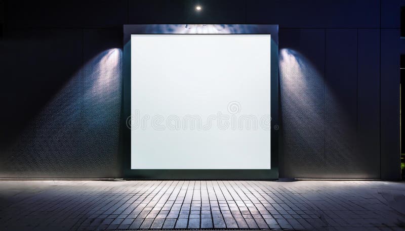 Front View on White Blank Illuminated Square Screen with Place for Your ...