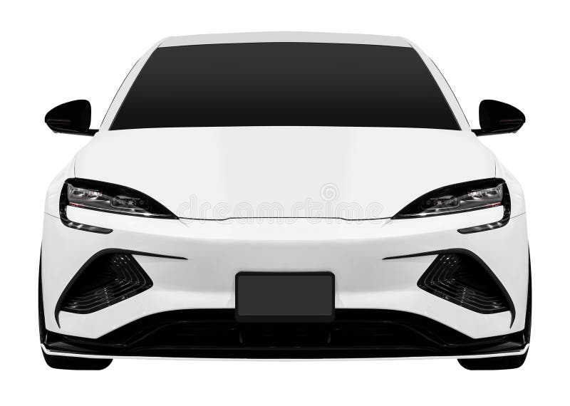 Front View White Electric Car Isolated on White Background with ...
