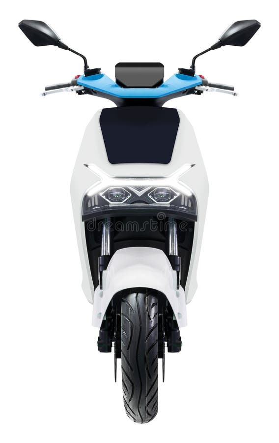 Front View White Electric Motorcycle Isolated on White Background with ...