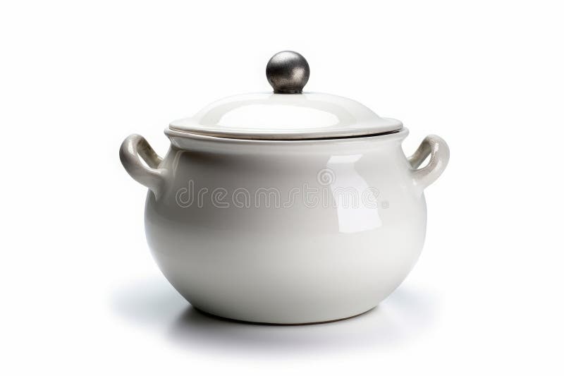Front View of White Enamel Cooking Pot. Generated AI Stock Image ...