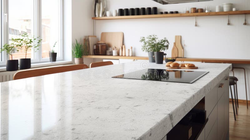 Front View of White Granite Kitchen Countertop Island for Montage ...