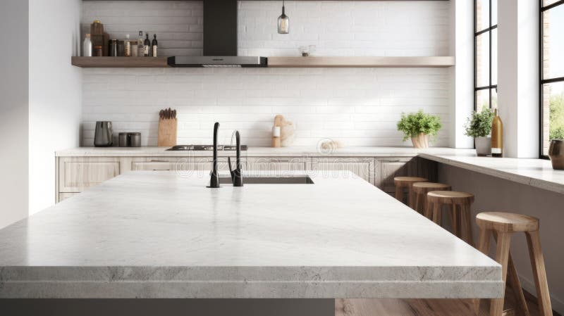 Front View of White Granite Kitchen Countertop Island for Montage ...