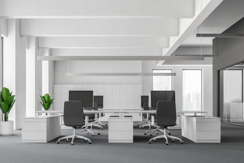 Front View of White and Gray Office Stock Illustration - Illustration ...