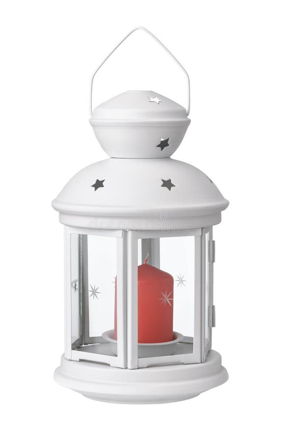 Front View of White Metal Lantern Candle Holder Stock Image - Image of ...