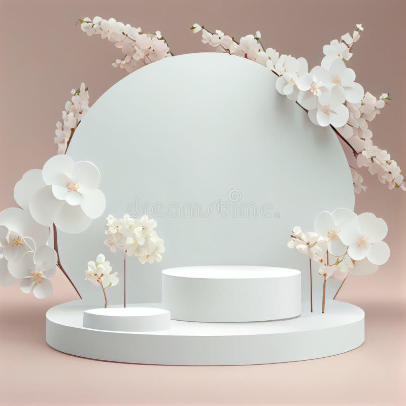 A Front View of Mockup Podium 3D Display Decorated Pedestal with Pink ...