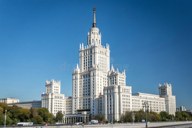 Front View of a White Modern Skyscraper with Blue Sky Stock ...
