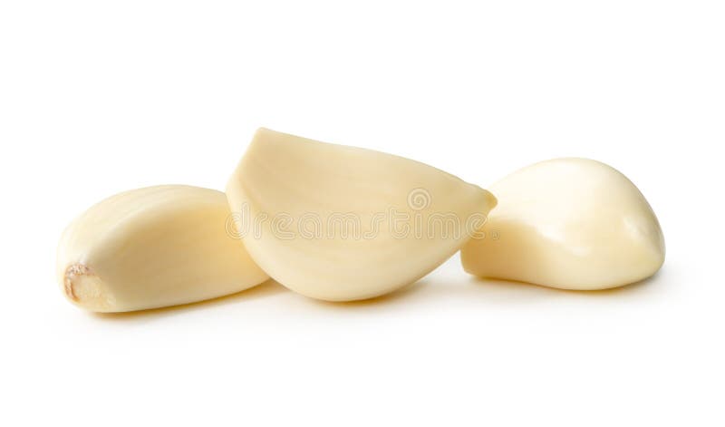 Front View of White Peeled Garlic Cloves Isolated on White Background ...