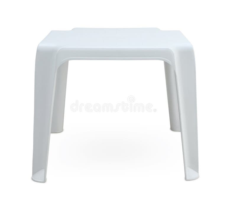 Front View of White Plastic Patio Side Table Stock Photo - Image of ...