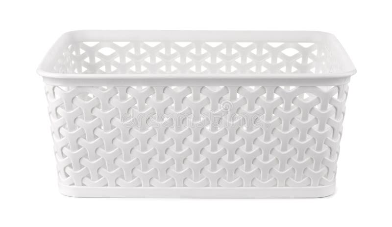 Front View of White Plastic Storage Basket Stock Image - Image of ...