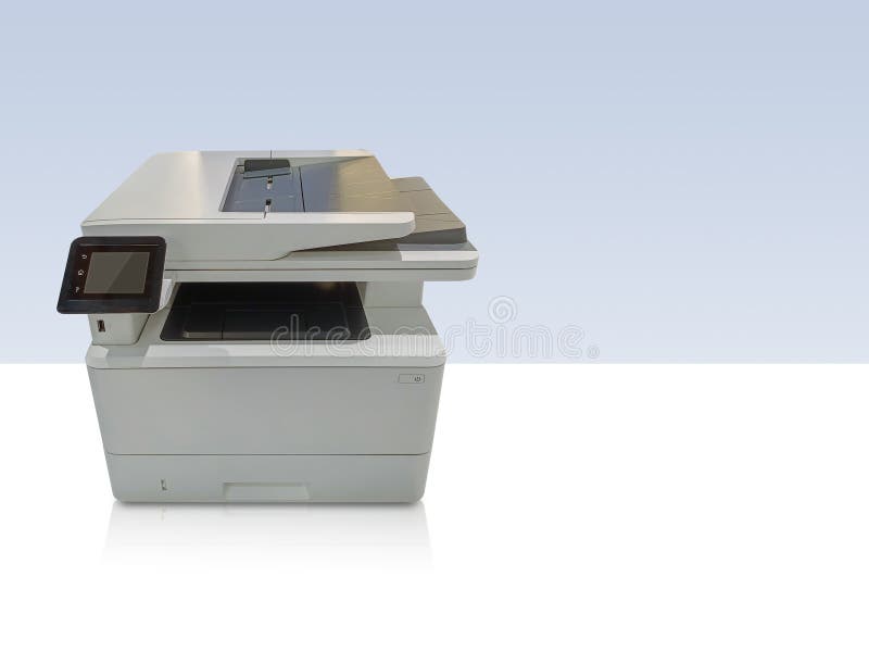 Front View White Printers on White Floor, Violet Wallpaper Background ...