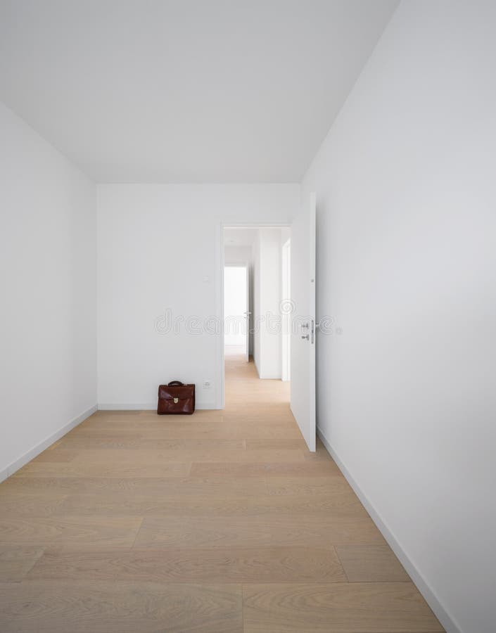 Front View of a White Room with Parquet Stock Photo - Image of space ...