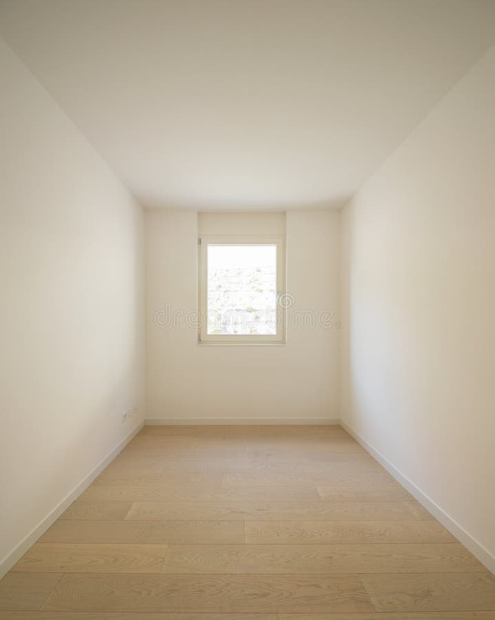 Front View of a White Room with Parquet Stock Image - Image of home ...
