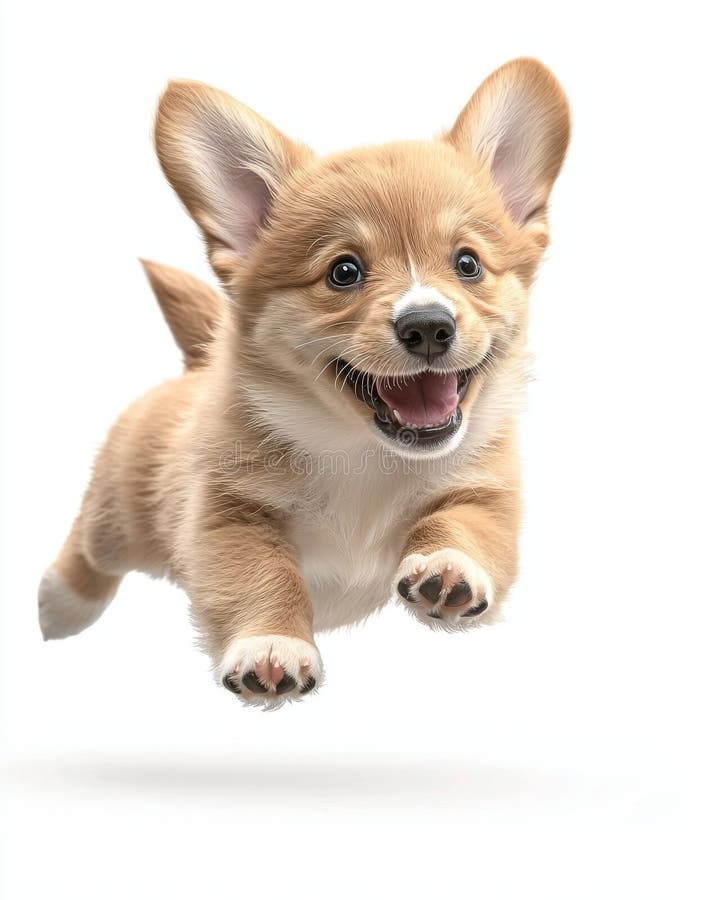 Front View of a White Running Corgi Stock Image - Image of closeup ...