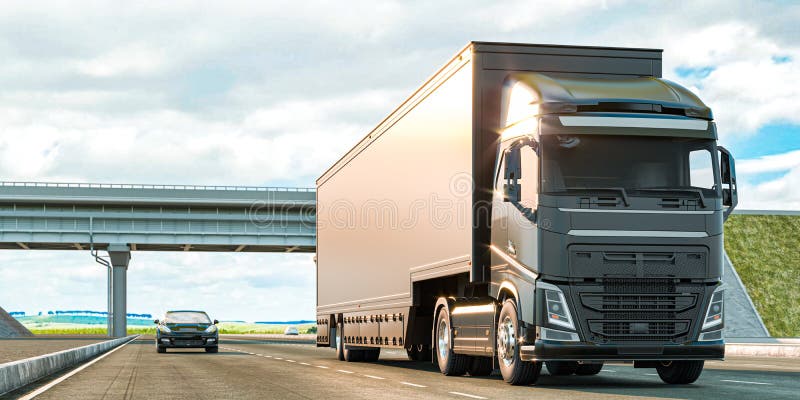 Front View of White Semi Truck with Empty Space on Refrigerator Driving ...