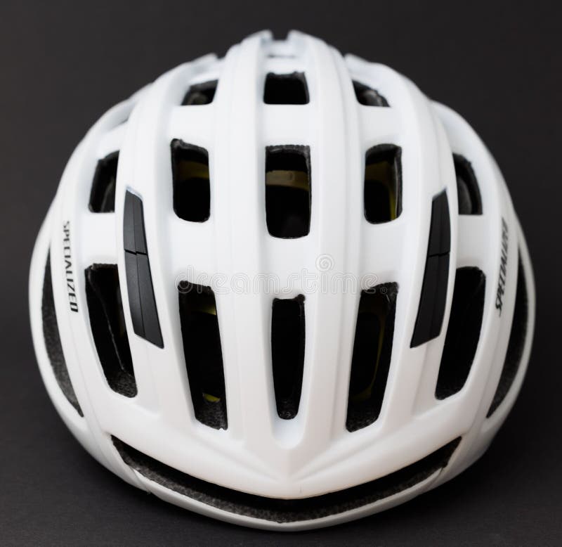 Front View of a White Specialized Helmet Isolated on Black Background ...