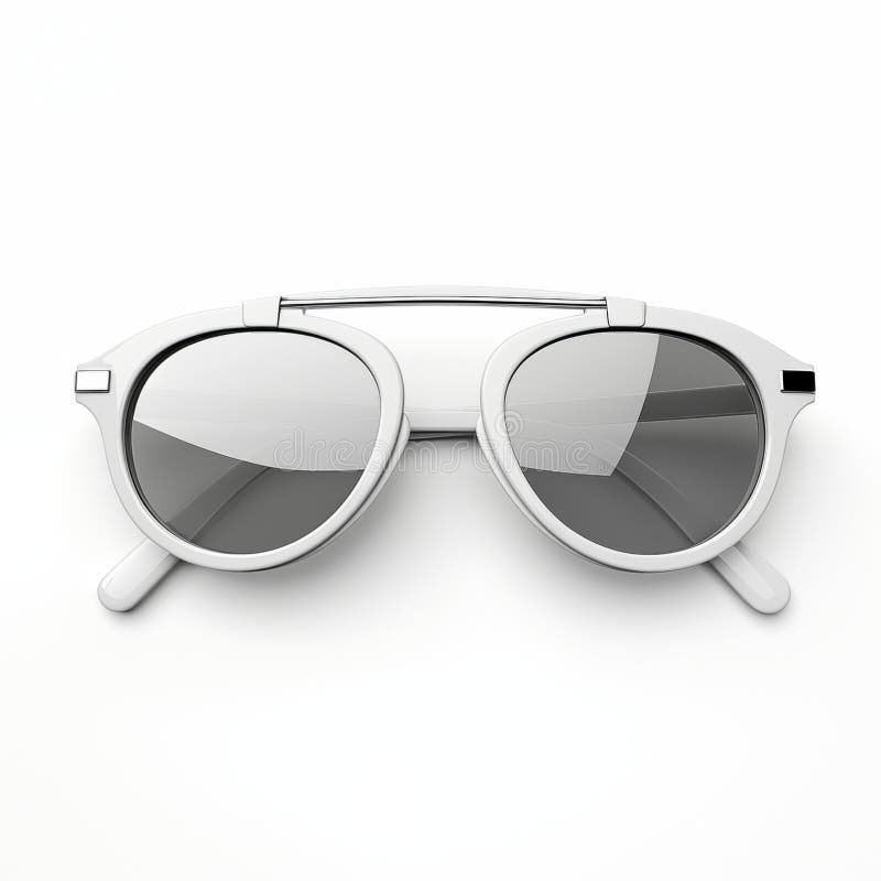Front View of White Sunglasses with Reflective Lenses Isolated on White ...