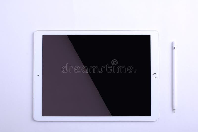 Front View Diagonal of White Tablet Computer with Blank Screen Stock ...