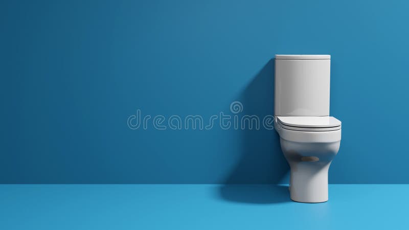 Front View of White Toilet Bowl on Blue Background, 3d Render Stock ...