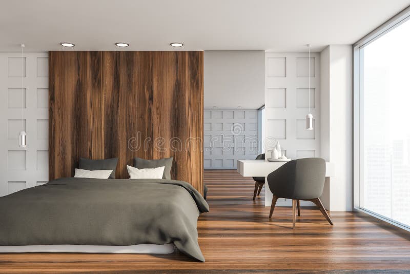 Front View of White and Wooden Bedroom Stock Illustration ...